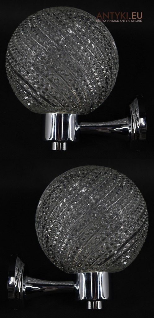 Para kinkietów vintage Karl Lenz – szkło bąbelkowe i chromowany uchwyt ...